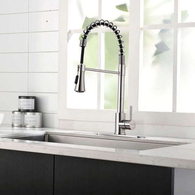 Single Handle Deck Mounted Spring Neck Pull Down Kitchen Faucet with ...