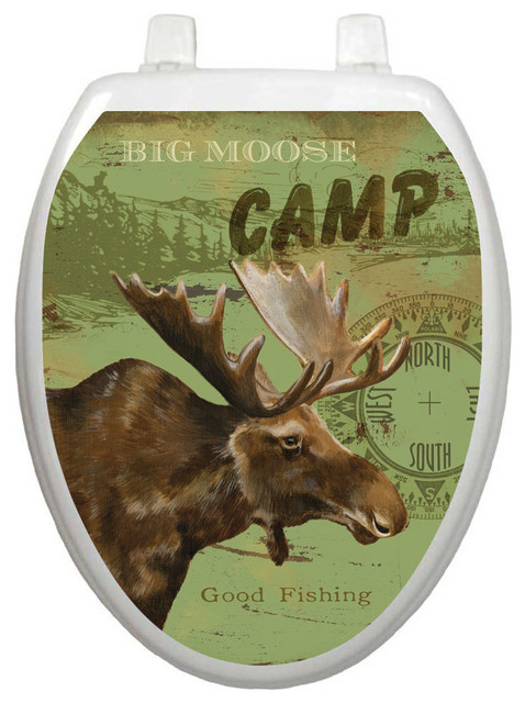 Moose Lodge Toilet Tattoos Seat Cover, Vinyl Lid Decal, Bathroom Accent ...