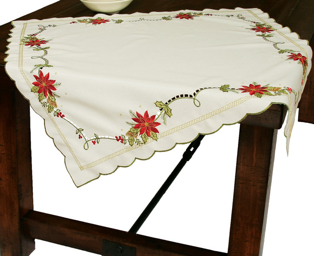 Scrolling Poinsettia Embroidered Cutwork Table Topper, 34"x34 ...