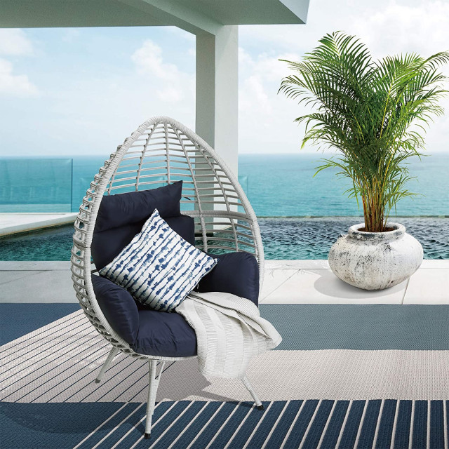 Unique Patio Lounge Chair, Tear Drop Shape Wicker Frame With Cushion ...