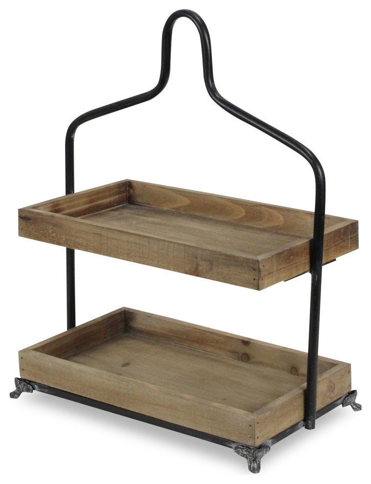 2 Tier Wood Top Table Storage With Metal Frame - Traditional ...
