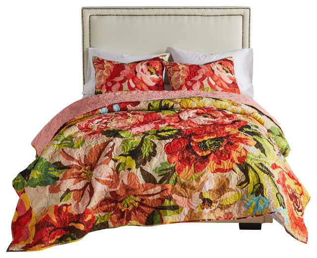 Benzara BM293432 Queen Quilt Set, 2 Pillow Shams, Polyester Fill ...