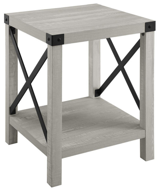 Walker Edison MetalxRustic Wood Side Table, Stone Gray - Industrial ...