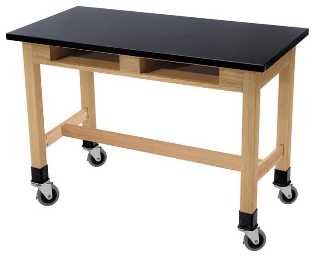 NPS 48" Wood Science Lab Table with Book Compartments, Black ...