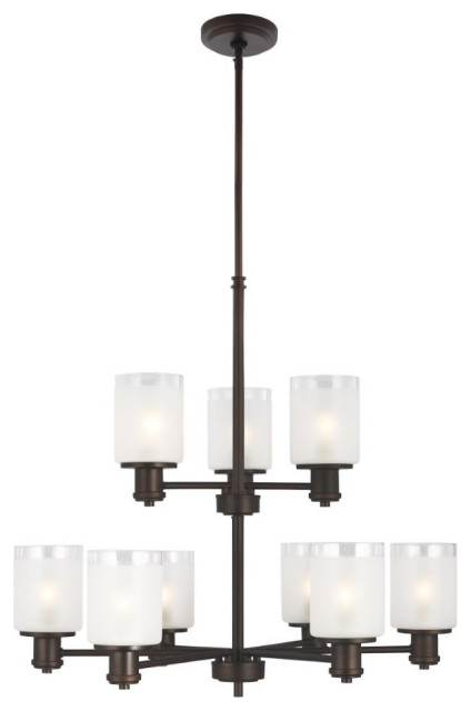 28"83.7W 9 LED 2-Tier Chandelier Burnt Sienna Clear/Satin Etched, Burnt ...
