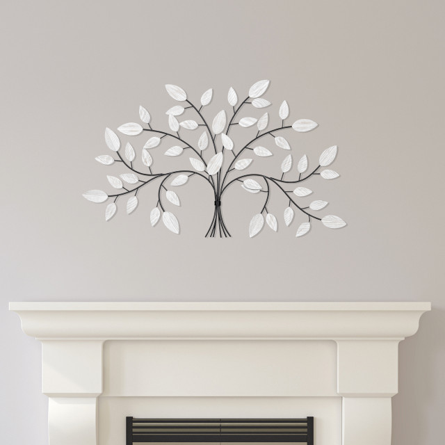 Stratton Home Decor Tree With White Accent Leaves Botanical Wall Decor ...