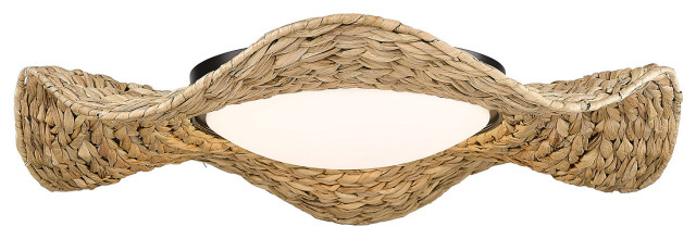 Macy 21" Flush Mount in Matte Black with Woven Sweet Grass - Tropical ...
