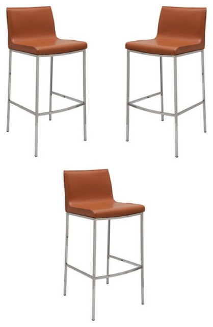 Home Square Colter 29.5" Leather Bar Stool in Ochre - Set of 3 ...