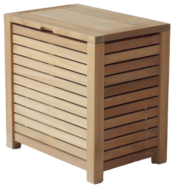 Teak Laundry Towel Box Hamper with 2 Sacks - Transitional - Hampers ...
