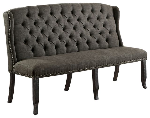 Tufted High Back 3-Seater Love Seat Bench With Nailhead Trims, Gray ...