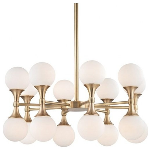 16-Light LED Chandelier - 27 Inches Wide by 13.5 Inches High-Aged Brass ...