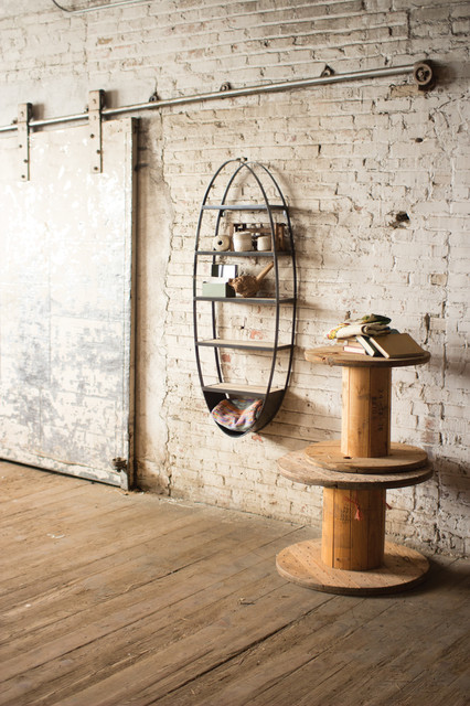 Metal And Wood Oval Wall Shelf - Industrial - Display And Wall Shelves ...