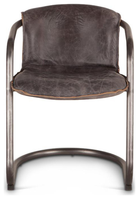 Distressed Antique Ebony Leather Dining Chairs, Set of 2, Belen Kox ...