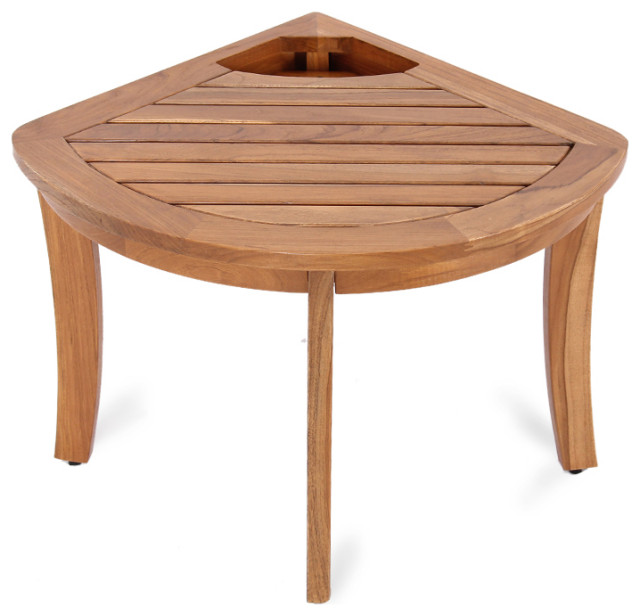 Dussi Teak Wood Corner Shower Bench Stool with Toiletries Holder ...