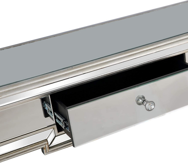 Elegant Console Table, Mirrored Design With Spindle Legs and Center ...