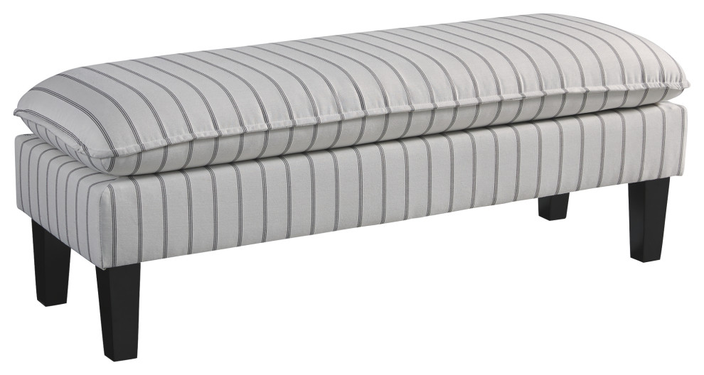 Wood and Fabric Accent Bench with Pillow Top Seat, White and Gray ...