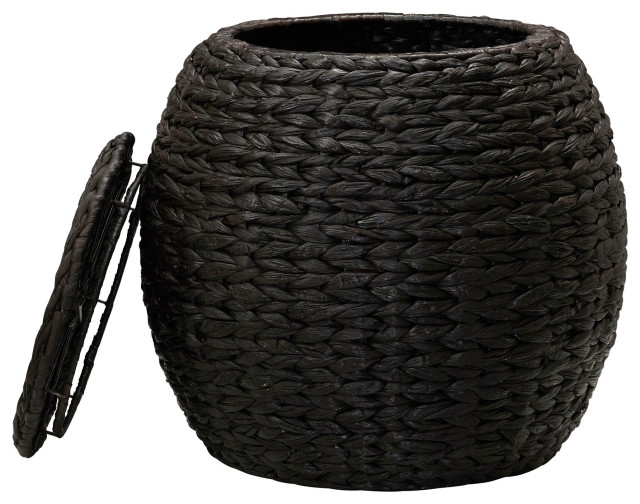 Handwoven Water Hyacinth Barrel Wicker Storage Basket Side Table ...