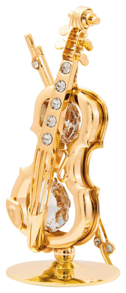 24K Gold Plated Crystal Studded Violin on a Stand Ornament ...