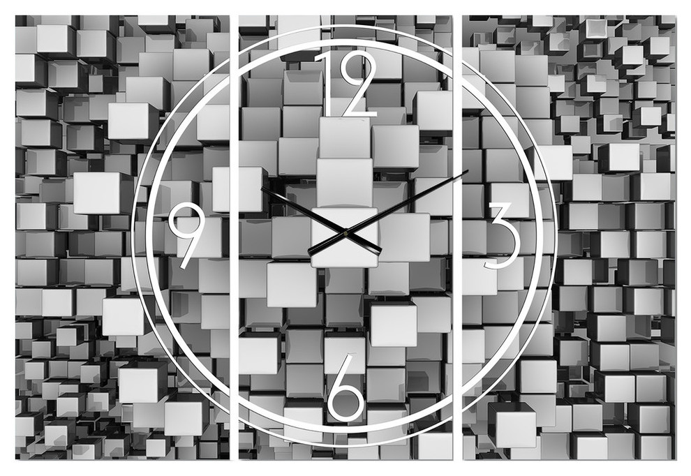 Black and Gray Cubes Modern and Contemporary 3 Panels Metal Clock ...