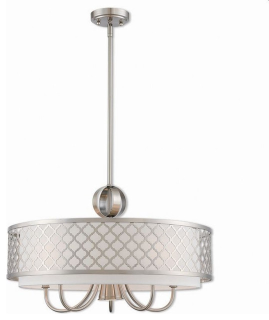 Traditional Glam Five Light Chandelier-Brushed Nickel Finish - Pendants ...