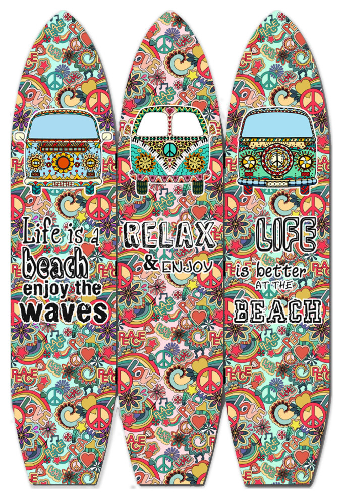47 X 1 X 71 Multicolor Vintage Wood Surfboard Screen - Beach Style ...