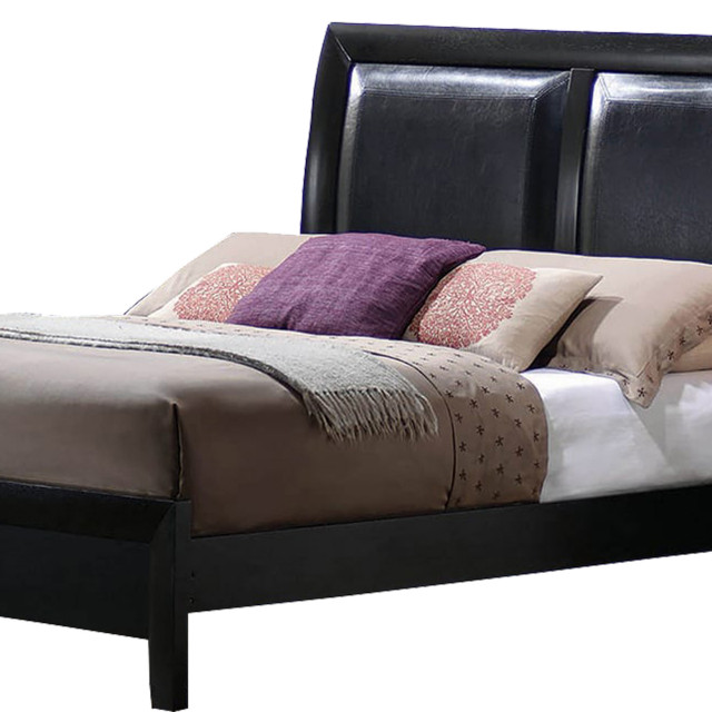 Benzara BM205437 Leatherette Upholstered Queen Bed with Panel Headboard ...