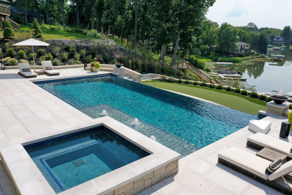 Valparaiso, IN Custom Infinity Edge Pool & Spa - Transitional - Pool ...