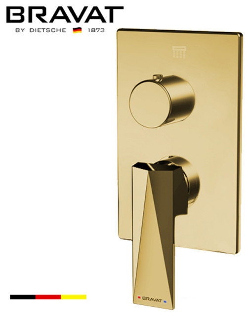 Bravat Brushed Gold Square Shower Set, Valve Mixer 3-Way Concealed ...