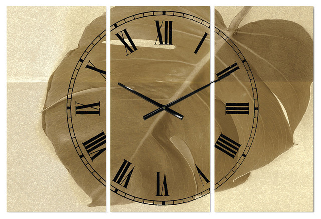 Botanical Beige Retro Leaf Traditional Multipanel Metal Clock ...