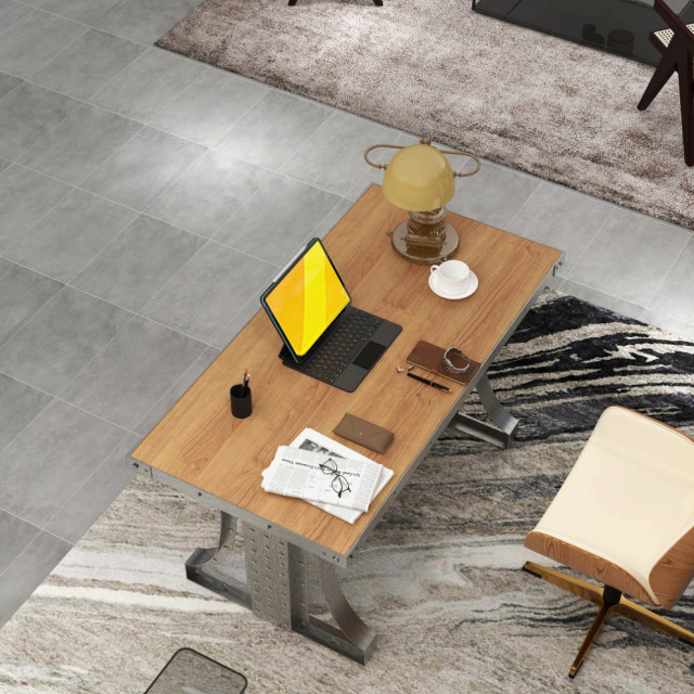 Industrial Office Desk Executive Desk With Solid Wood Top Bridge Base ...