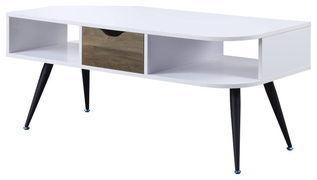Rectangular Coffee Table, Angled Black Legs With Open Compartments ...