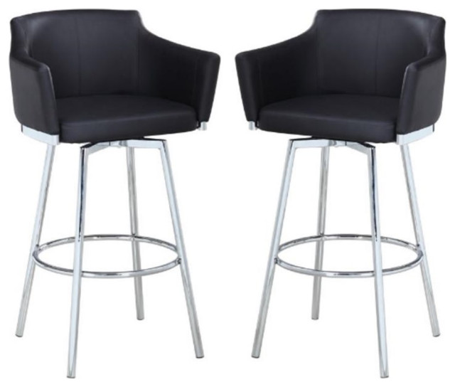 Home Square 36.4" Modern Club Swivel Counter Stool in Black - Set of 2 ...