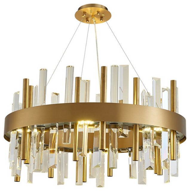 Royal Hanging Gold/Titanium/Copper Round Crystal Chandelier for Dining ...