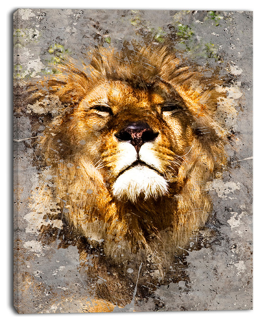 "Lion Head With Textures" Animal Digital Canvas Print, 12"x20 ...