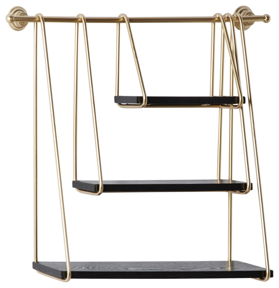 Modern Gold Metal Wall Shelf 46288, 26" x 6" x 22" - Contemporary ...