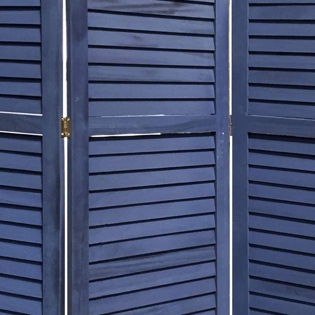 Wooden 3 Panel Shutter Screen with Fitted Slats, Dark Blue ...