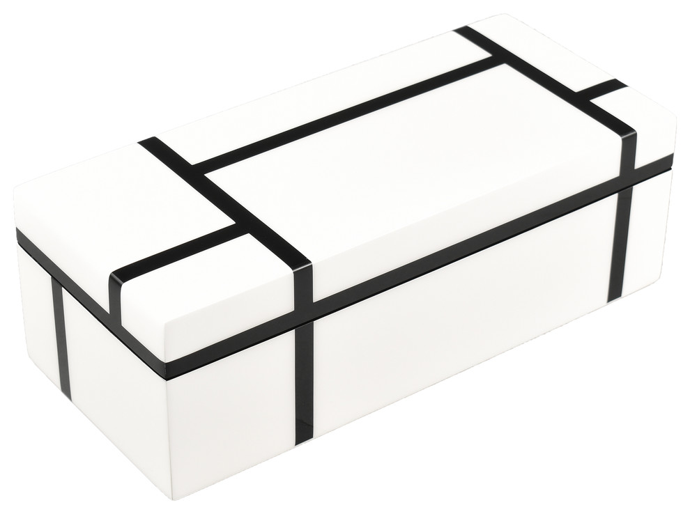 Lacquer Long Pencil Box, White Grid - Contemporary - Decorative Boxes ...