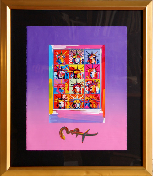 Peter Max, Twelve Liberty Heads, Purple, Acrylic and Collage Painting ...