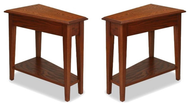 Home Square Favorite Recliner Wedge Table in Medium Oak - Set of 2 ...