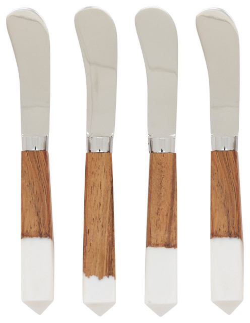 Two-Tone Cocktail Knife Set With Wood and Resin Design, White ...
