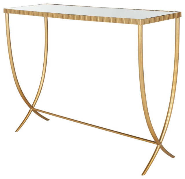 Contemporary Console Table, Metal Frame With Mirrored Top & Textured ...