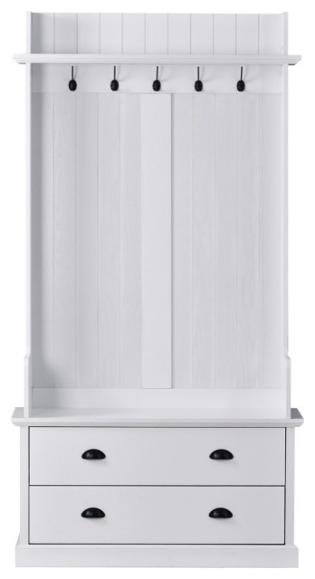 Vintage Style Hallway Coat Rack With 5 Metal Hooks And 2 Large Drawers ...