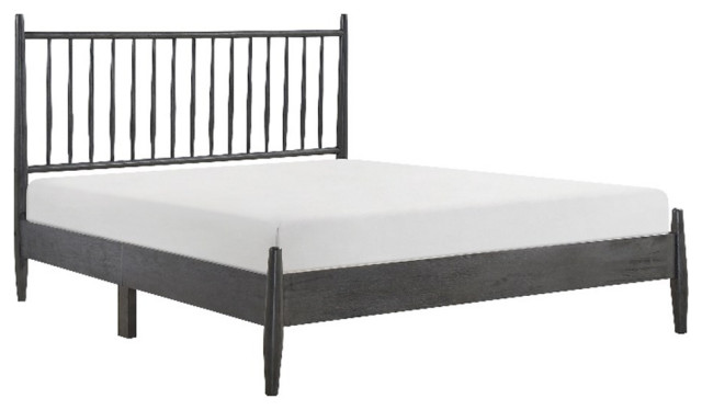 Pemberly Row Contemporary Wood Full Size Platform Bed in Gray, Full ...