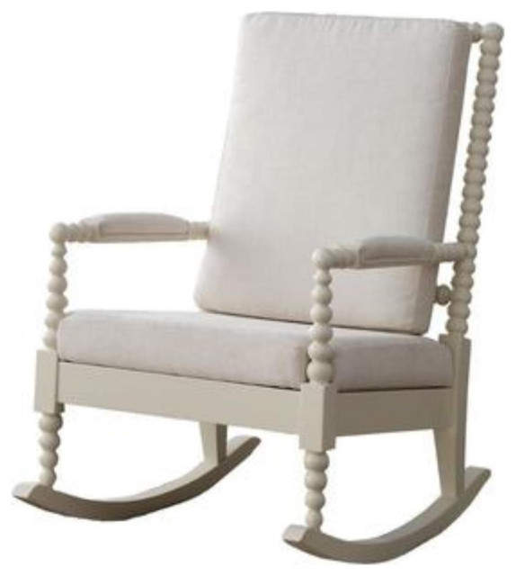 Cream and White Fabric Rocking Chair with Cushioned Wooden Frame ...