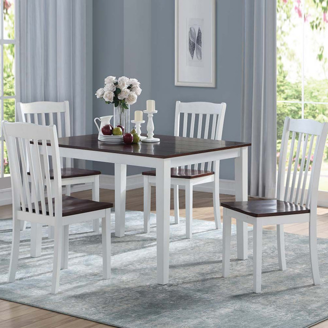 Rectangular Dining Table, White/Walnut Finish - Transitional - Dining ...