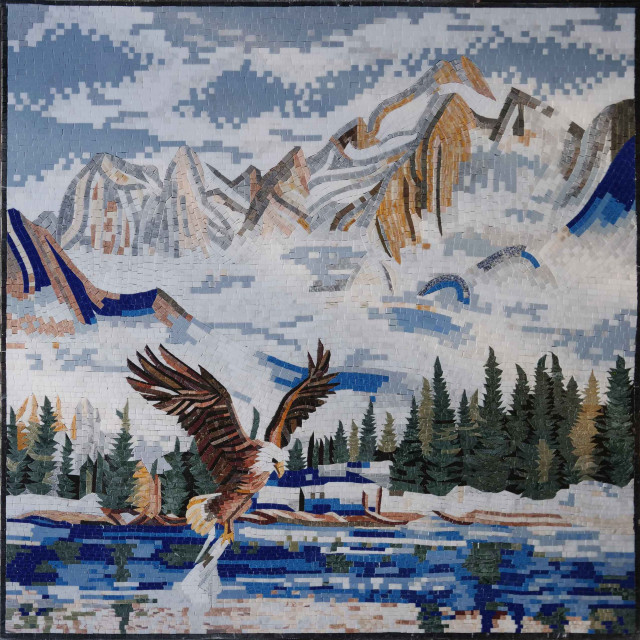 Ascending Eagle in Mountain Scenery - Marble Mosaic Art, 72" x 72 ...