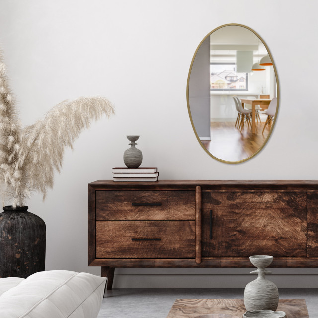 Stratton Home Decor Harlow Gold Oval Wall Mirror - Contemporary - Wall ...