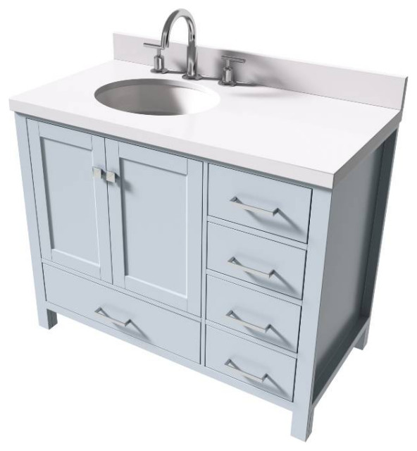 Cambridge Grey 43" Oval Sink Vanity With White Quart Top - Transitional ...