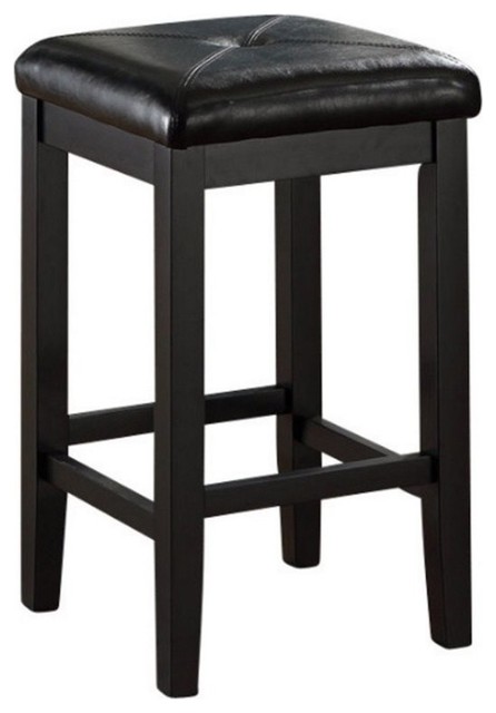 Pemberly Row 24.25"H Wood/Faux Leather Square Counter Stool in Black ...