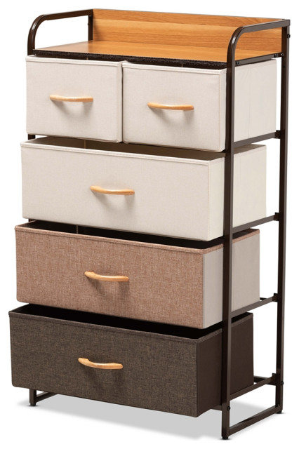 Modern Multicolored Fabric Upholstered and Black Metal 5-Drawer Storage ...